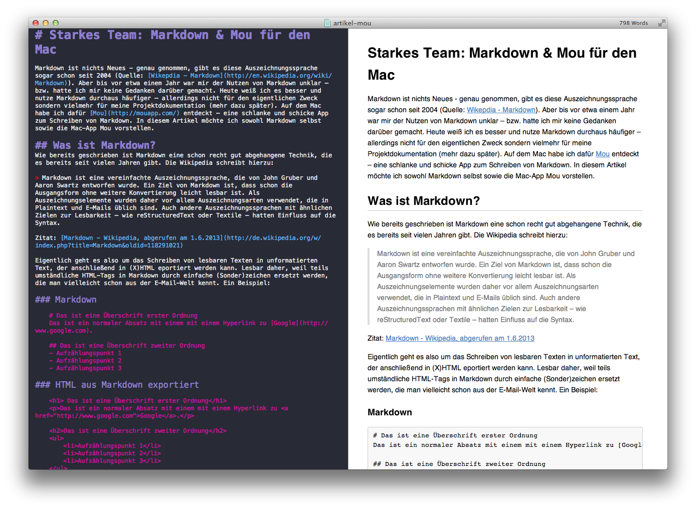 Starkes Team: Markdown und Mou für den Mac | Vektorkneter